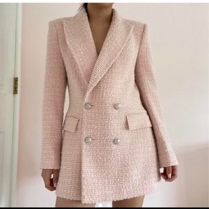 Zara | Jackets & Coats | New Zara Textured Tweed Double Breasted Blazer ...